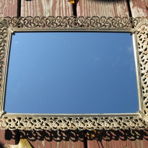 Vintage Mirrored Vanity Rectangle Tray Dresser Filigree Display Mid ...