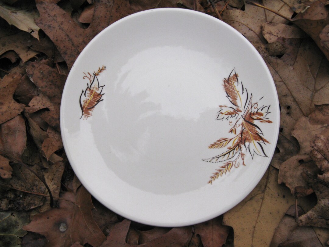 Mid Century Edwin Knowles Bread Plate: Brown Leaf China, Autumn Decor ...