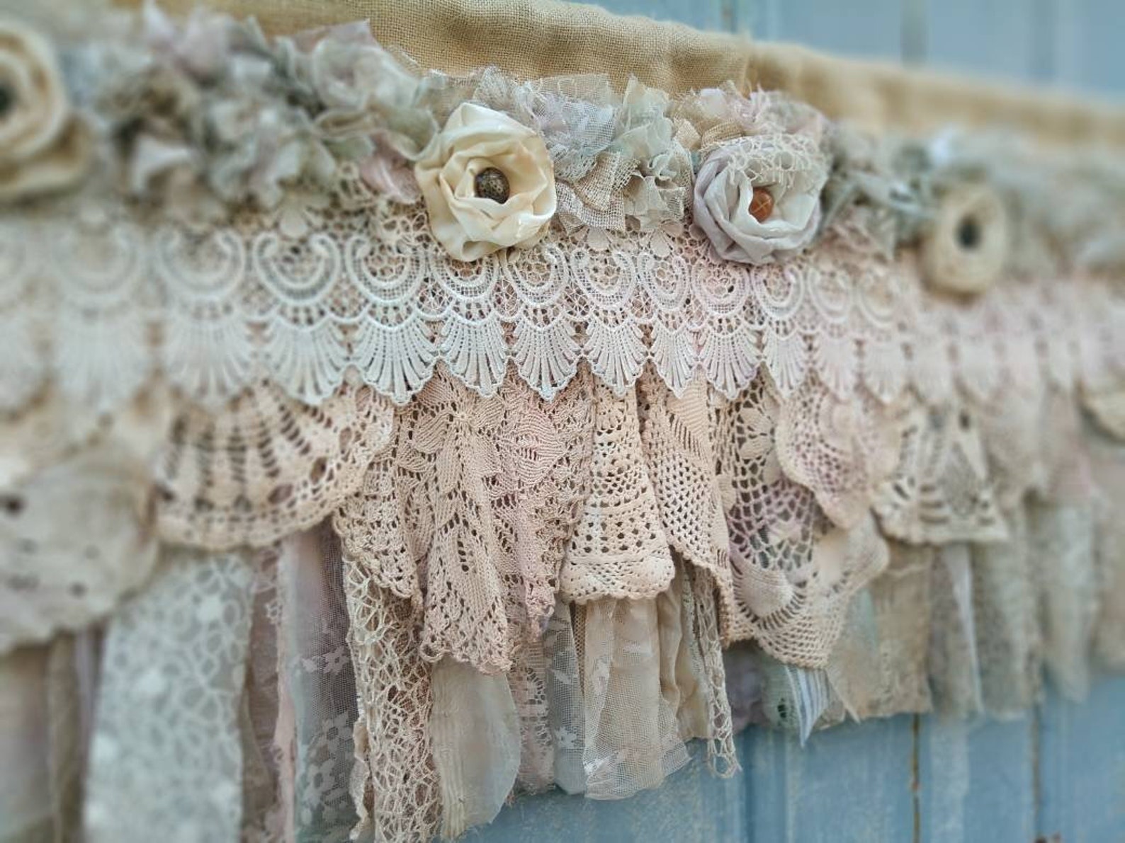 Vintage Lace Valance Shade Burlap Valance Made to Order | Etsy