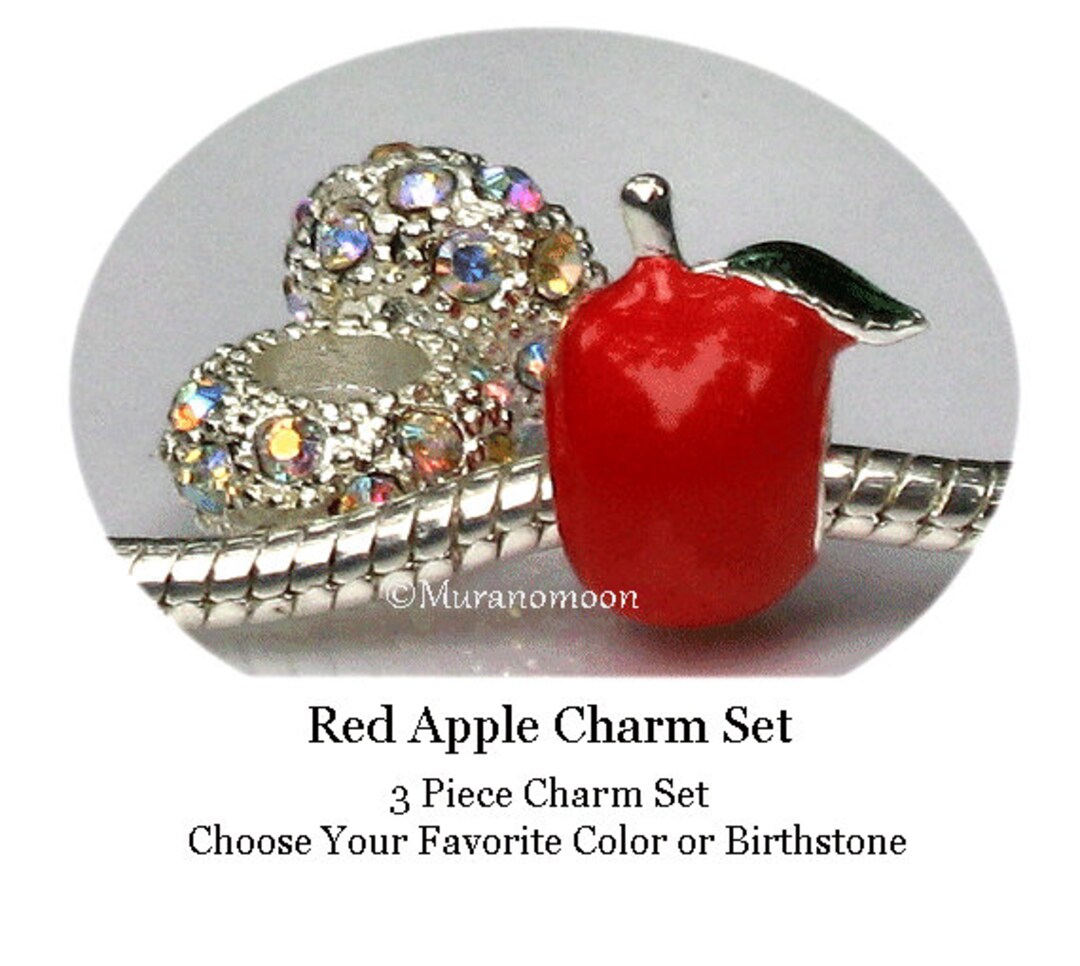 Red Apple Charm Bracelet Charm Bead Fit European Pandora Style Charm ...