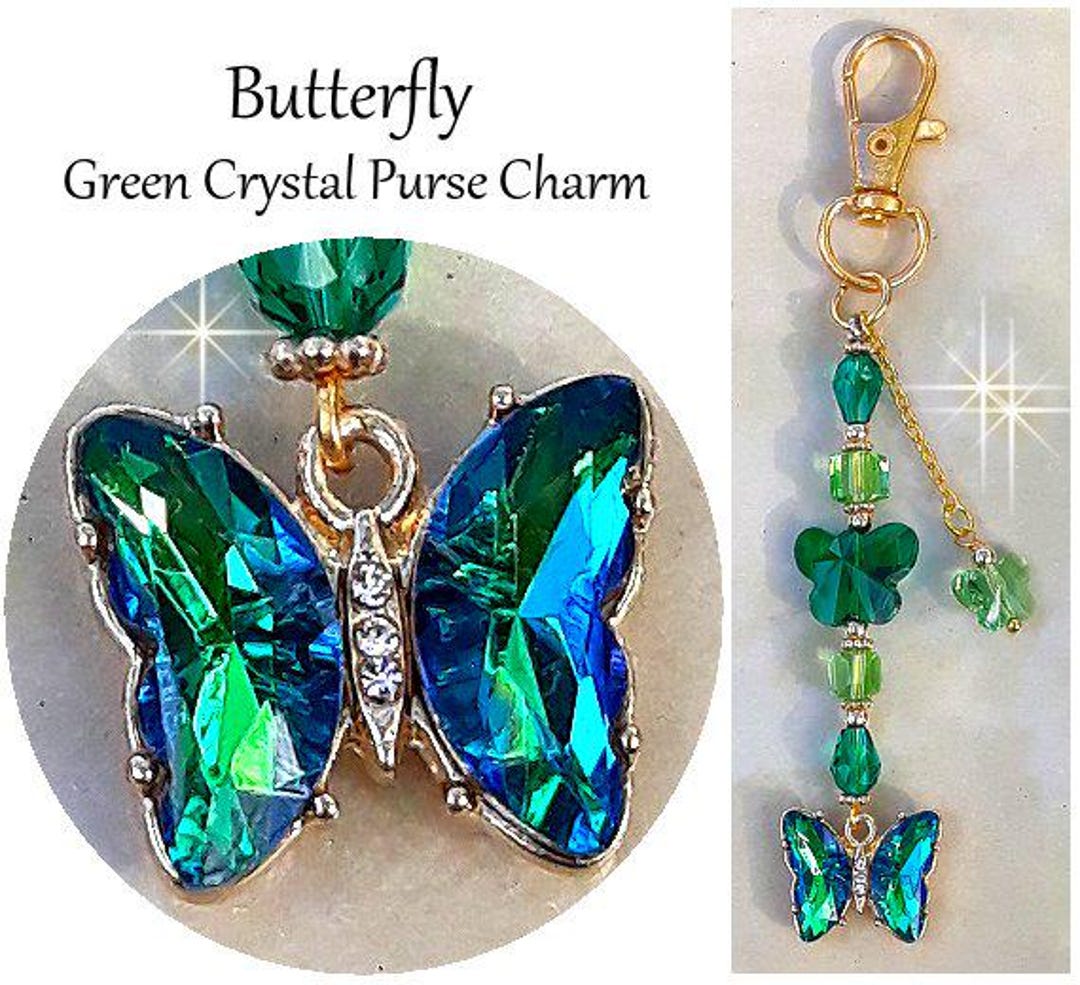 Butterfly Purse Charm Handbag Accessories Teal Green Crystal Butterfly ...