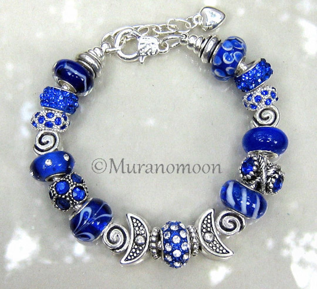 Charm Bracelet Royal Blue Glass Bead Bracelet Personalized Blue Crystal ...