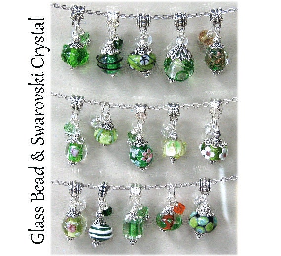 Dangle Charm Green Glass Bead Charms Large Hole Bail Fit European ...