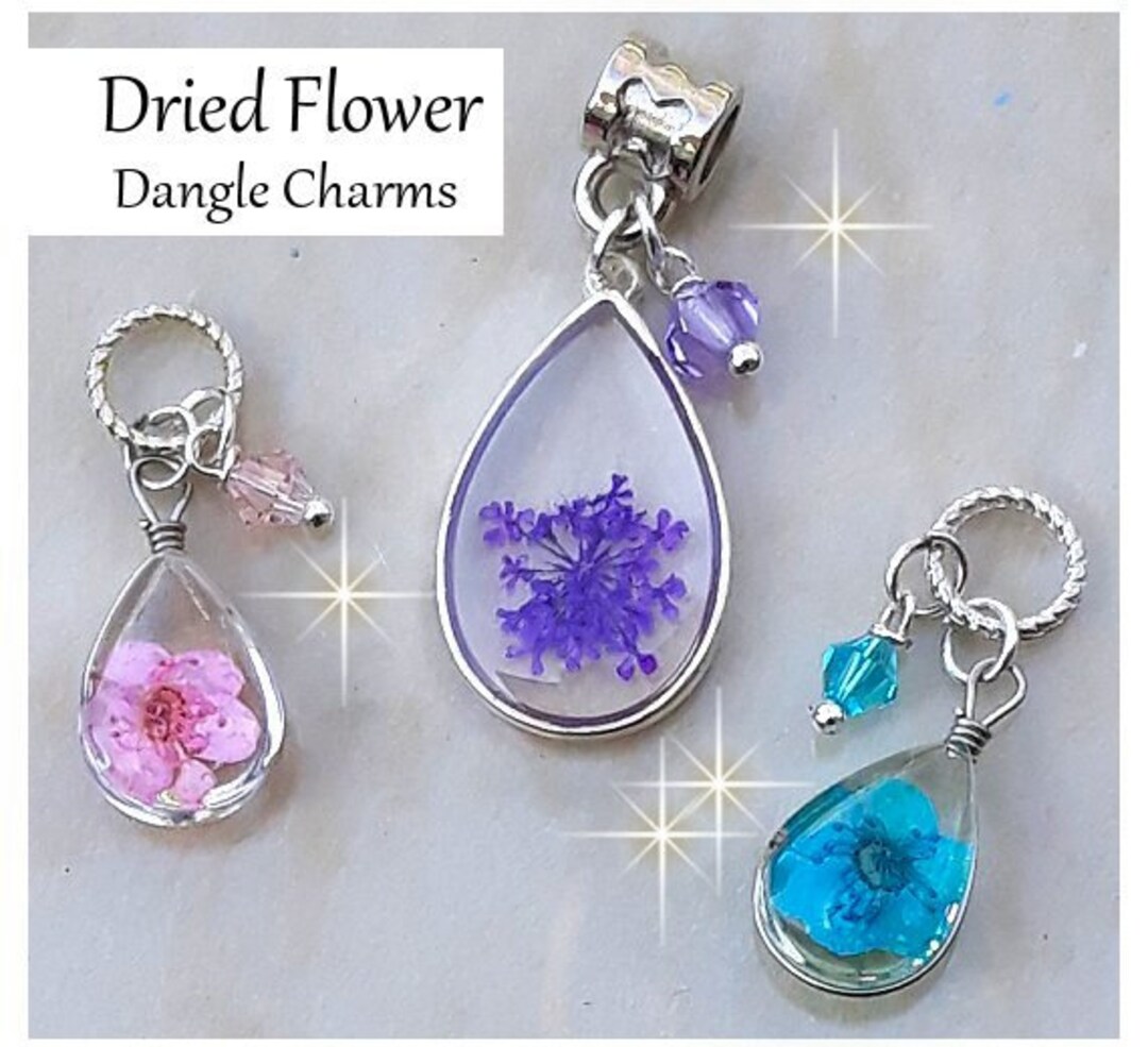 Dried Flower Charm Bracelet Charm Pendant Pressed Real Flower Botanical ...