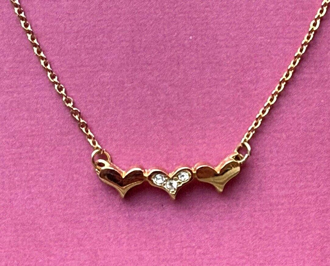 Vintage Signed Artistry by Amway Triple Heart Rhinestone Pendant Chain ...