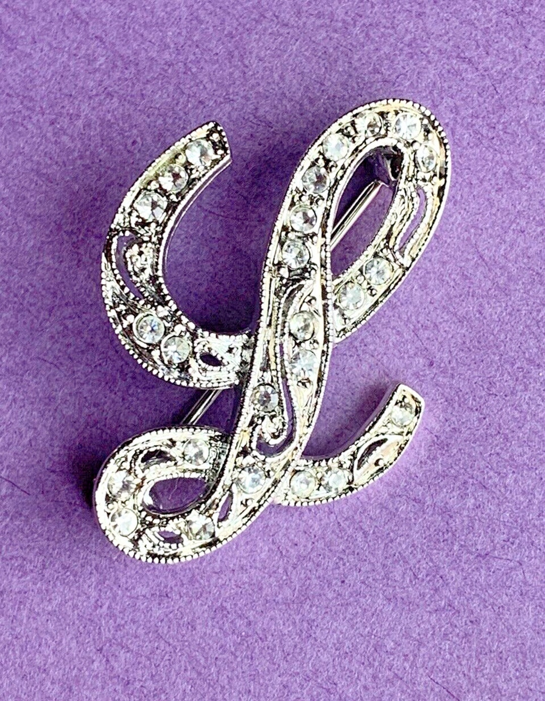 Vintage Signed Monet Cursive Initial l Rhinestone Brooch Letter ...