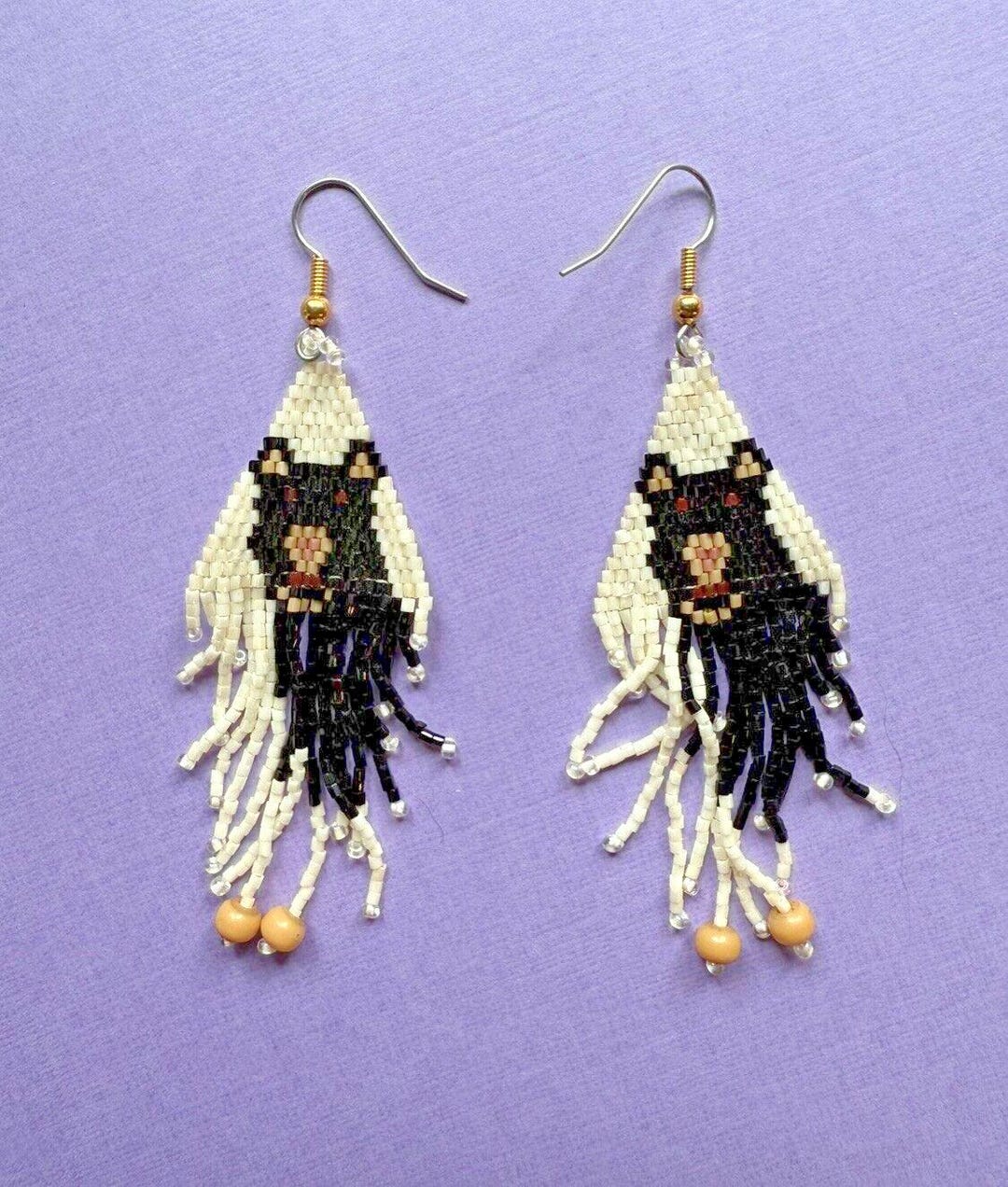 Vintage Black Bear Seed Bead Mutli Tassel Dangle Artistic Statement ...