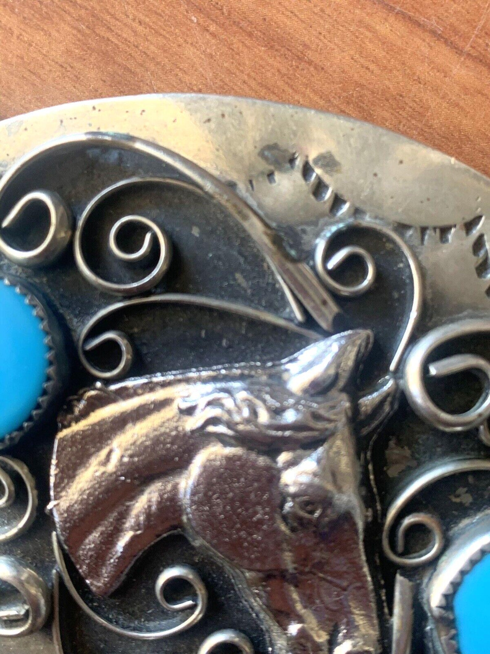 Vintage Horse Scroll Glass Faux Turquoise & Coral Cabochon Large Belt ...