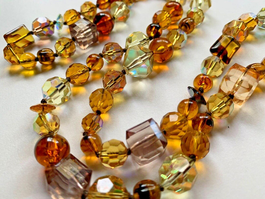 Vintage Amber Topaz Art Glass Aurora Borealis Crystal Square Faceted ...