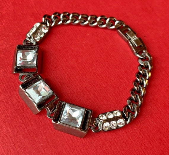 Vintage Signed Givenchy Square Clear Rhinestone Gunme… - Gem