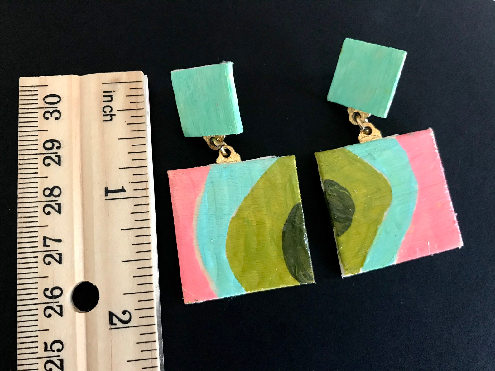 Hand Painted Wood Colorblock Earrings Approx. 2 Inches Long - Etsy