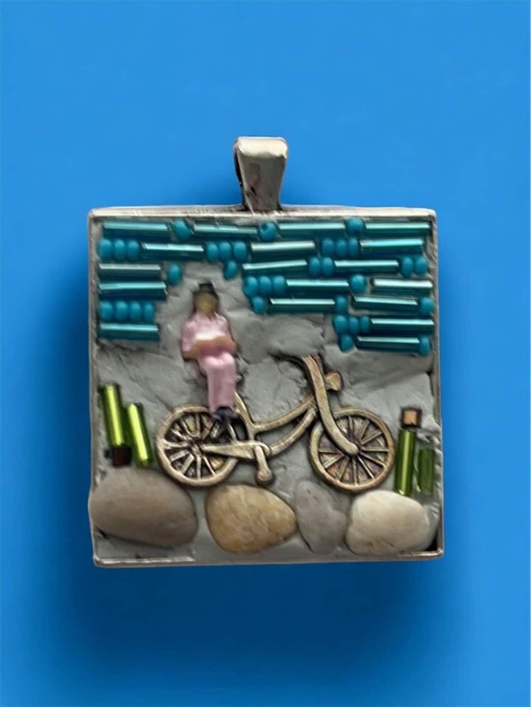 My Own Handmade Micro Mosaic Mixed Material Collage Necklace - Woman ...