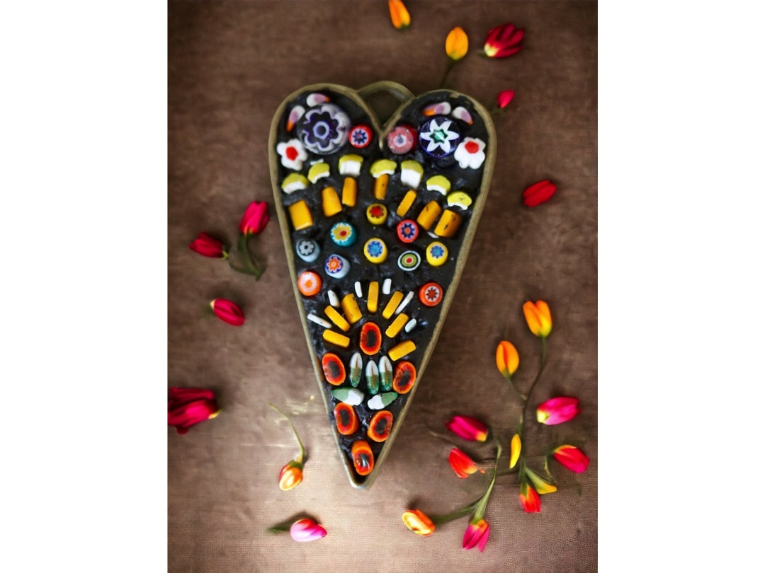 My Handmade Mosaic Heart Necklace - Mosaic Made With Tiny Millefiori ...