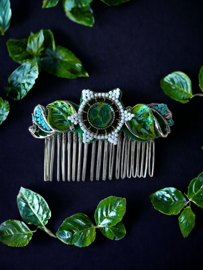 One-of-a-kind, Hand Made, Nature Inspired, Mixed Media Metal Hair Comb ...