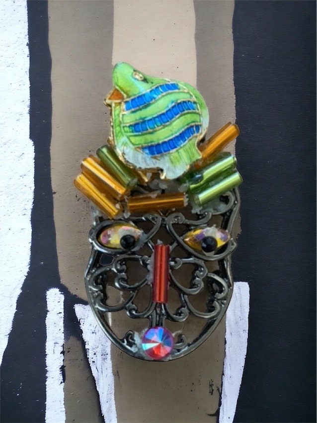 Meet Mr. Fish Head Assemblage Art / Mixed Media Collage Magnet, Pin ...
