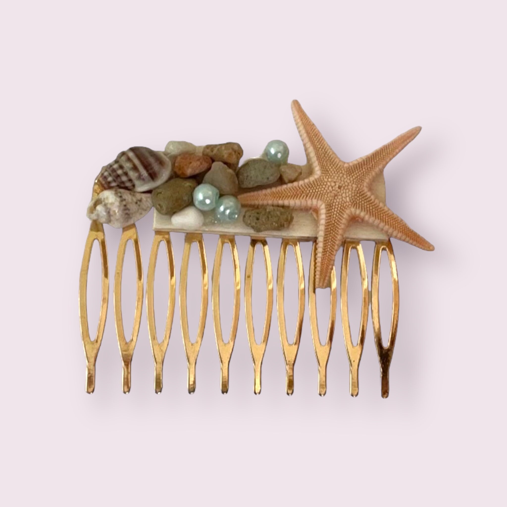 Stunning Beach Themed Hair Comb Starfish, Stones, Shells, Faux Pearls ...