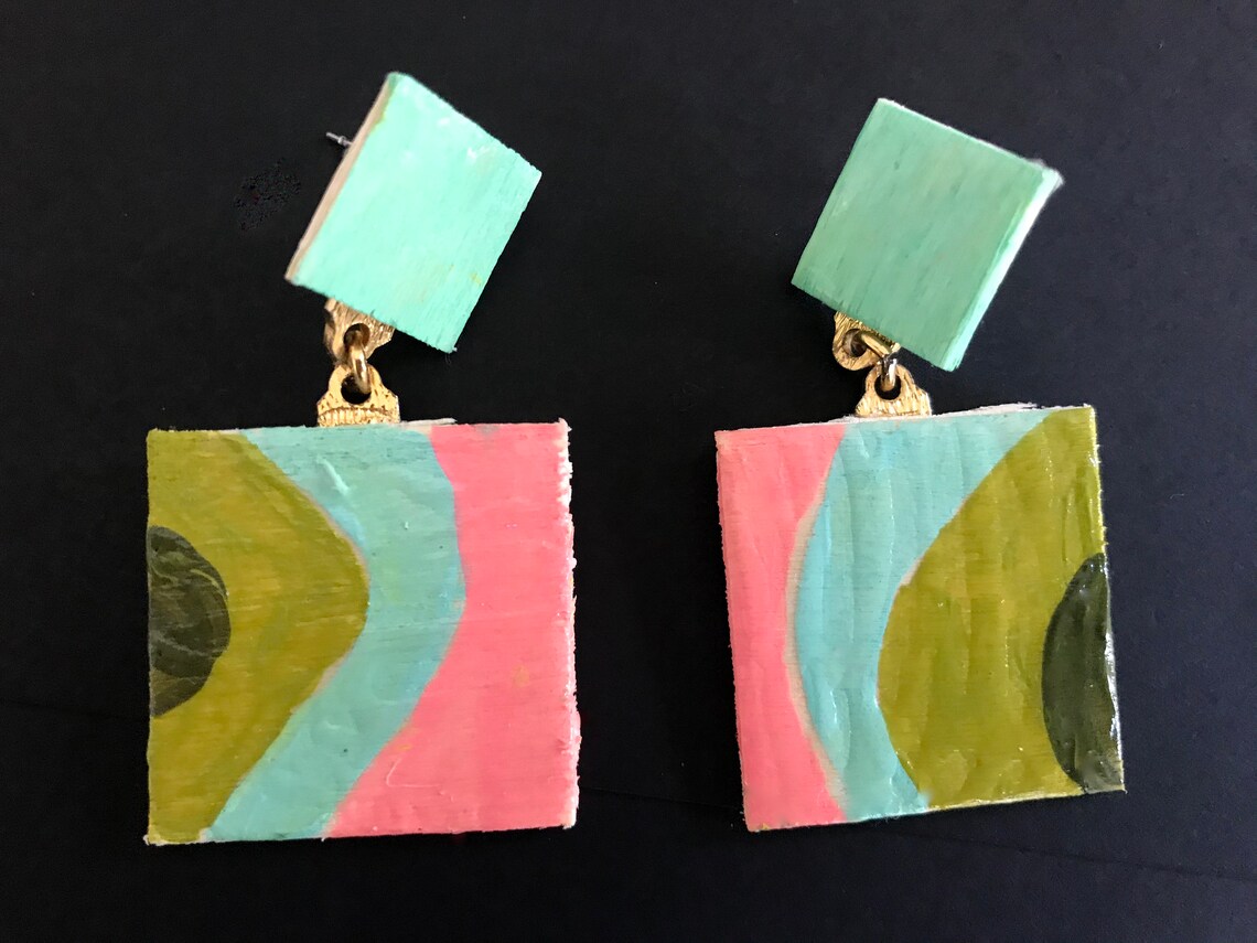 Hand Painted Wood Colorblock Earrings Approx. 2 Inches Long - Etsy
