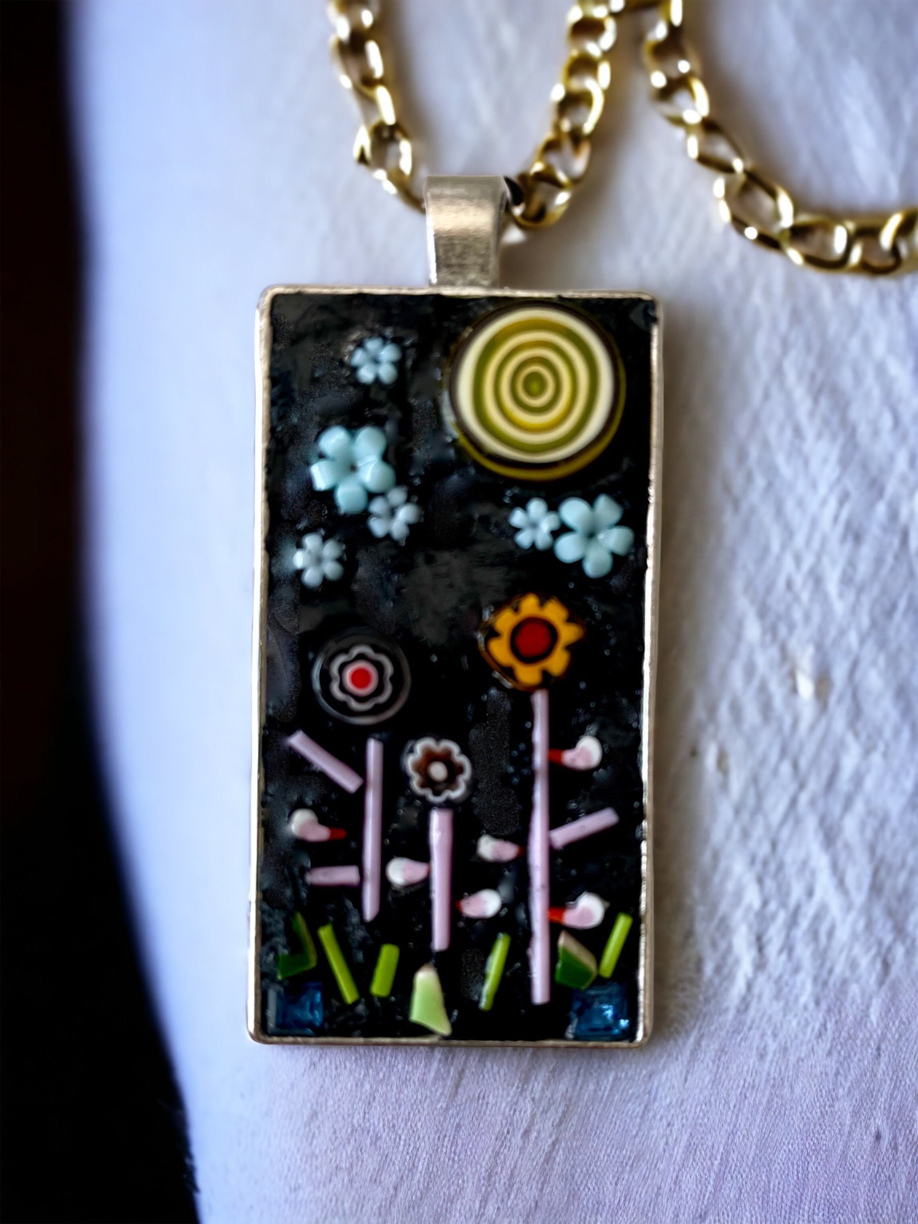 Handmade Mixed Material Folk Art Inspired Micro Mosaic Rectangular ...