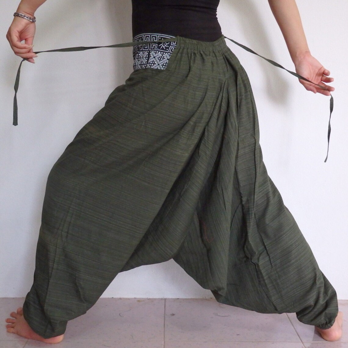 Harem Pants Green Rough Cotton Harem Pants in a Natural. - Etsy