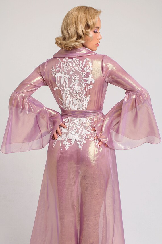 Lavender SILK Robe With Handwork DECORATION F-58 | Etsy