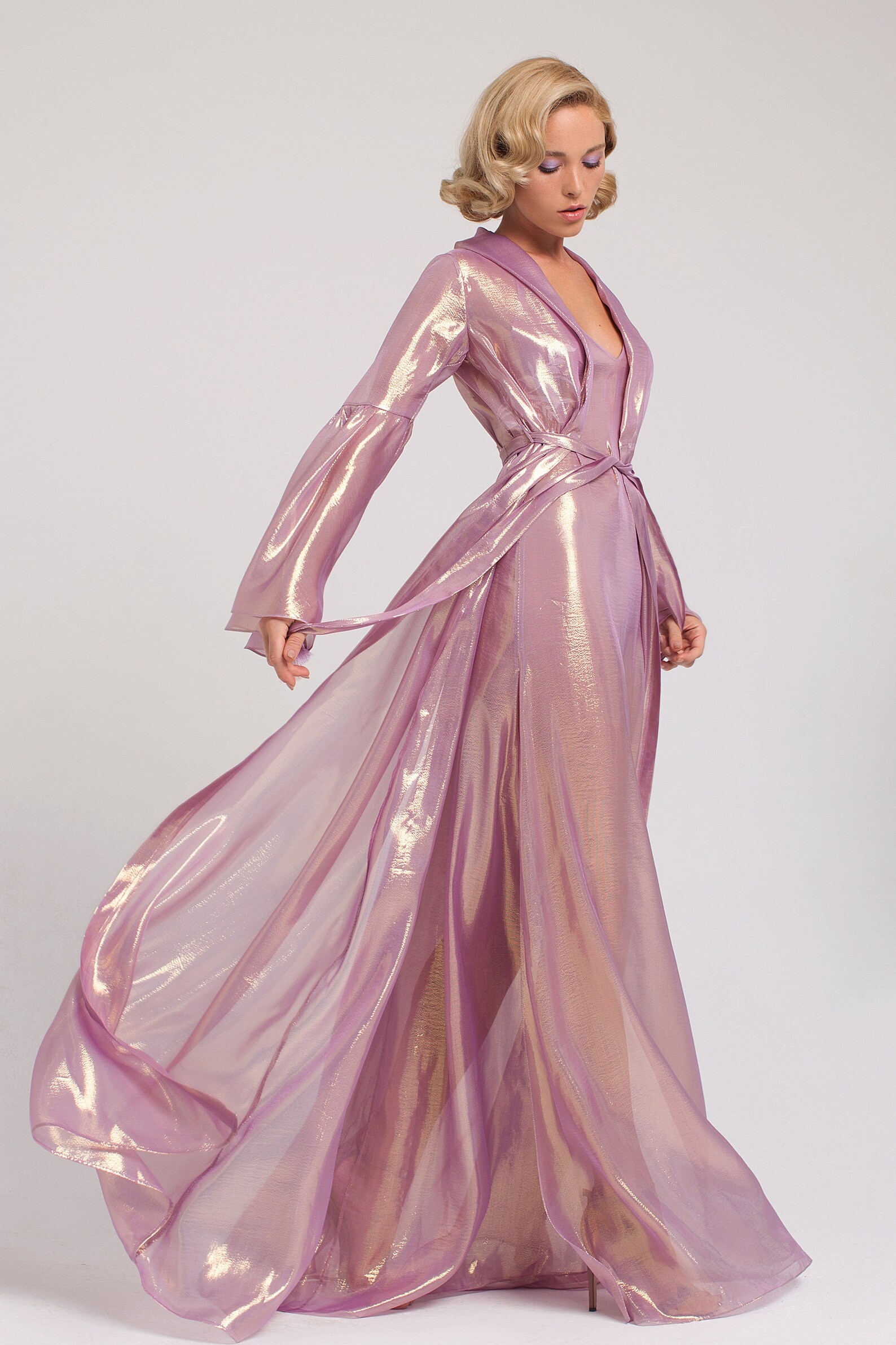 Lavender SILK Robe With Handwork DECORATION F-58 - Etsy