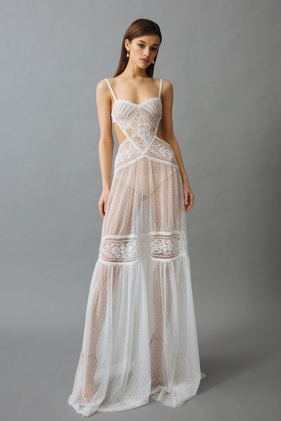 See Through Nightgown With Original Cutout Design F49 Sheer Etsy
