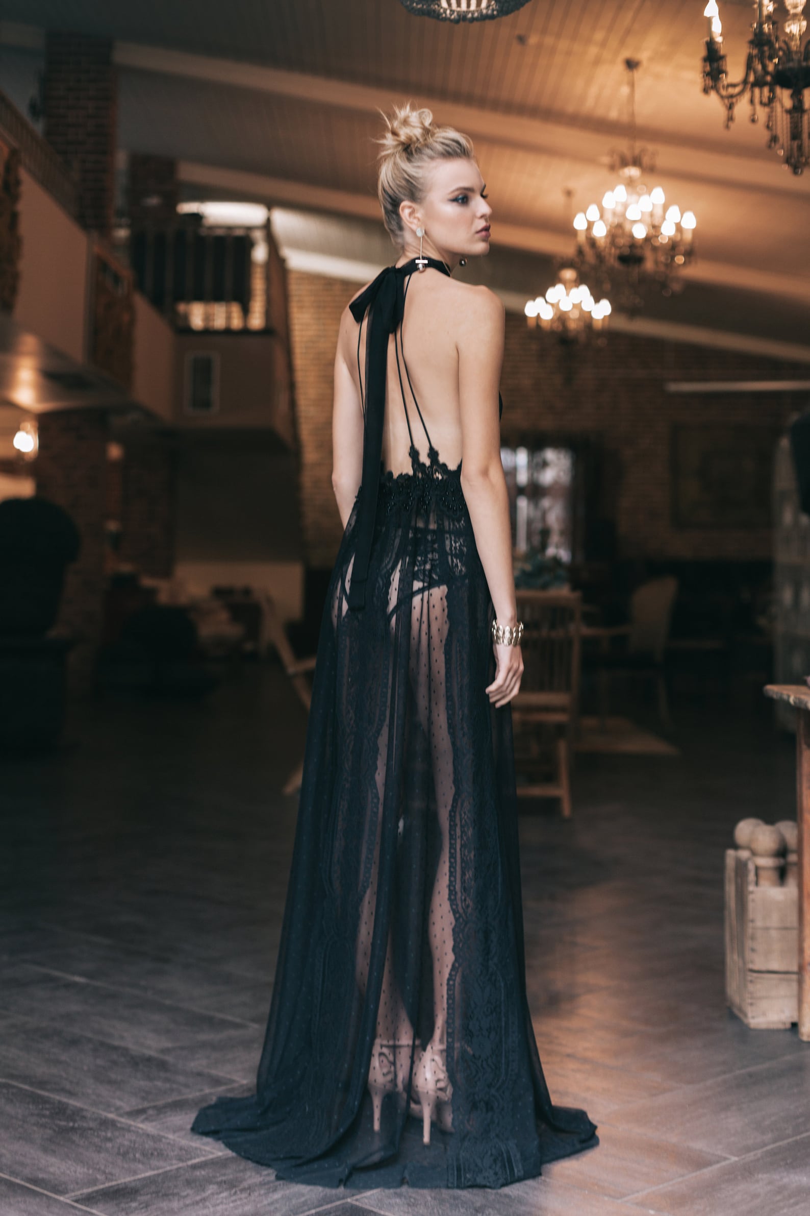 Long Black See Through Nightgown With Lace F41 Sheer Etsy