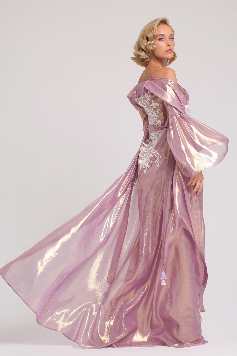 Lavender SILK Robe With Handwork DECORATION F-58 - Etsy