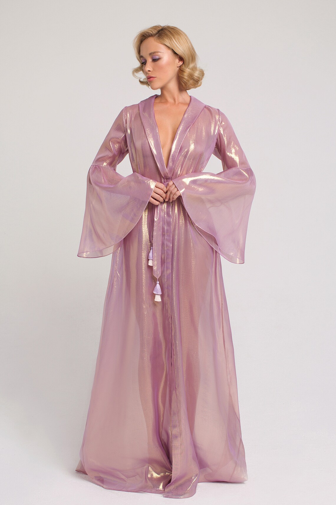 Lavender SILK Robe With Handwork DECORATION F-58 - Etsy