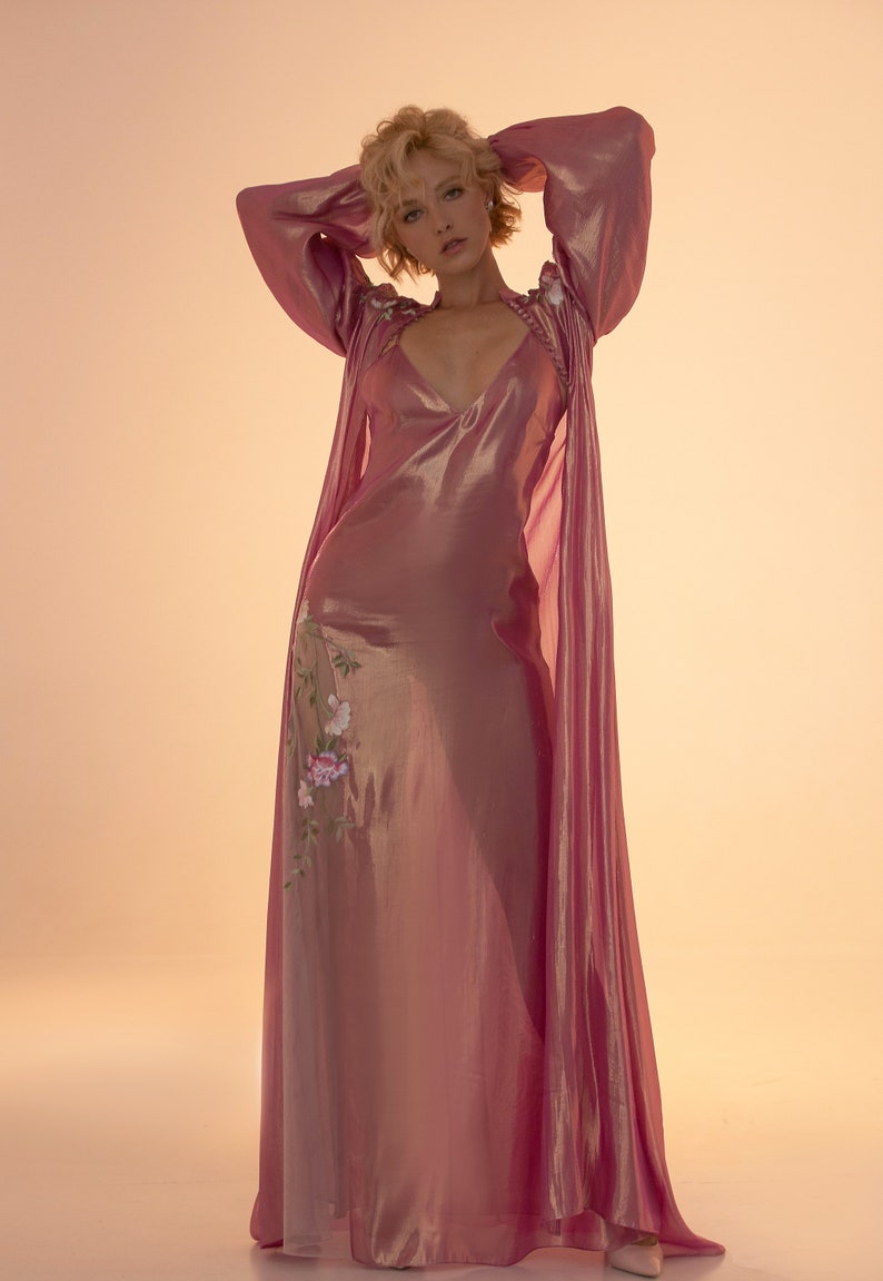 Silk Nightgown With the Open Back scarlet F-70, Pink Nightgown ...