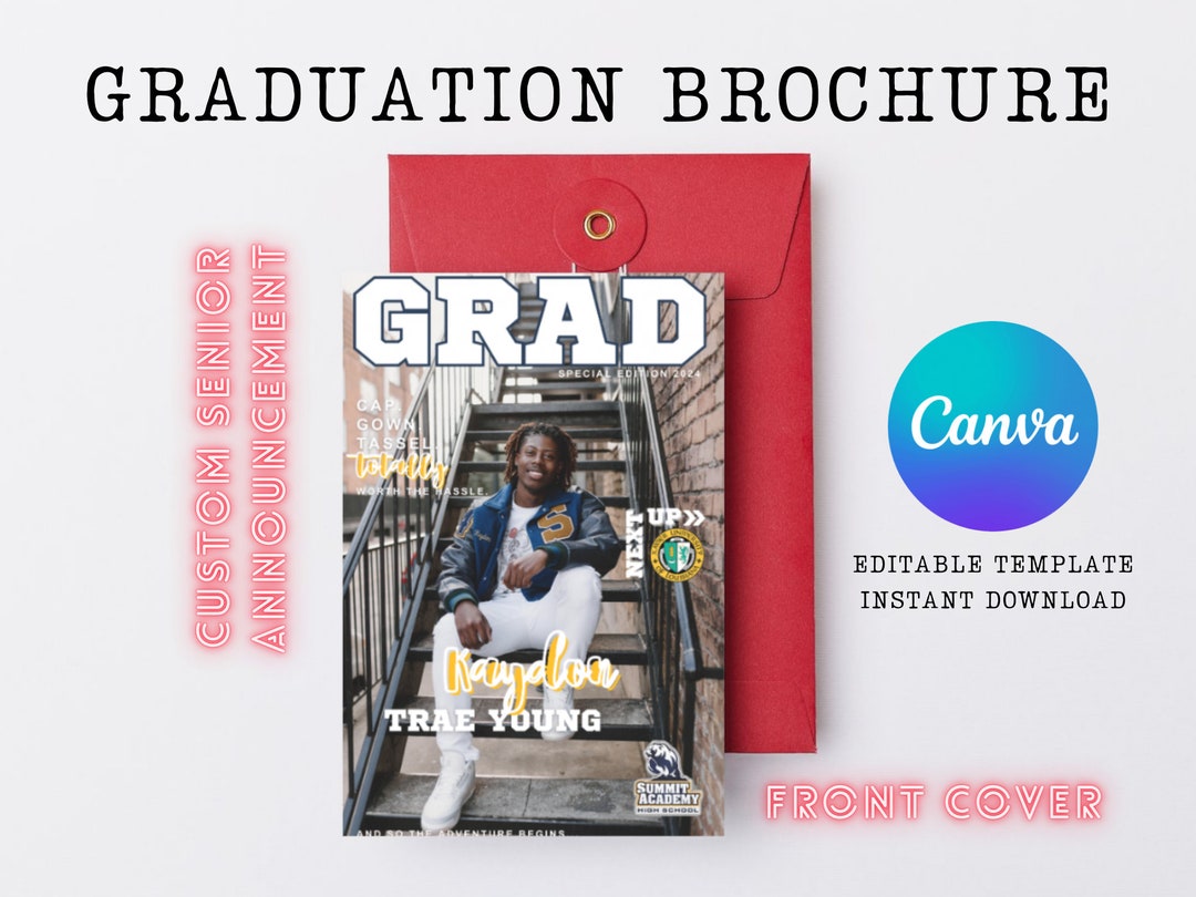 Grad Magazine Brochure Template | Bi-fold 8 1/2 X 11 Grad Brochure ...