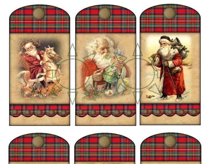 Christmas Tags 4 X 2 Vintage Santa Set of 6 A Simply D - Etsy