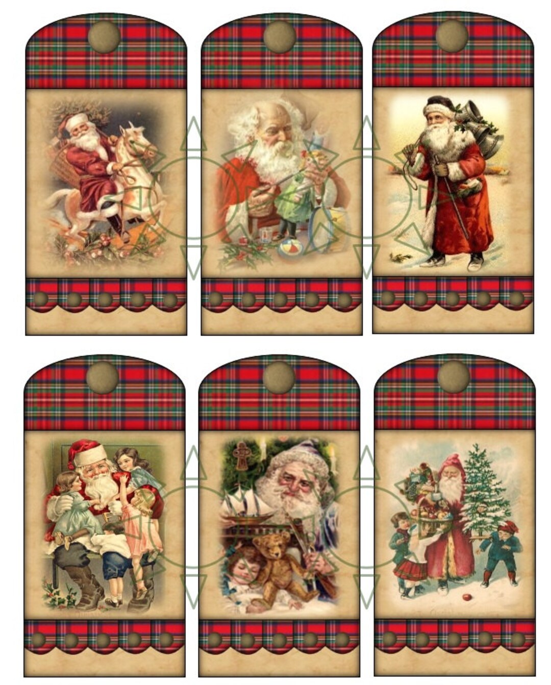 Christmas Tags 4 X 2 Vintage Santa Set of 6 A Simply D - Etsy