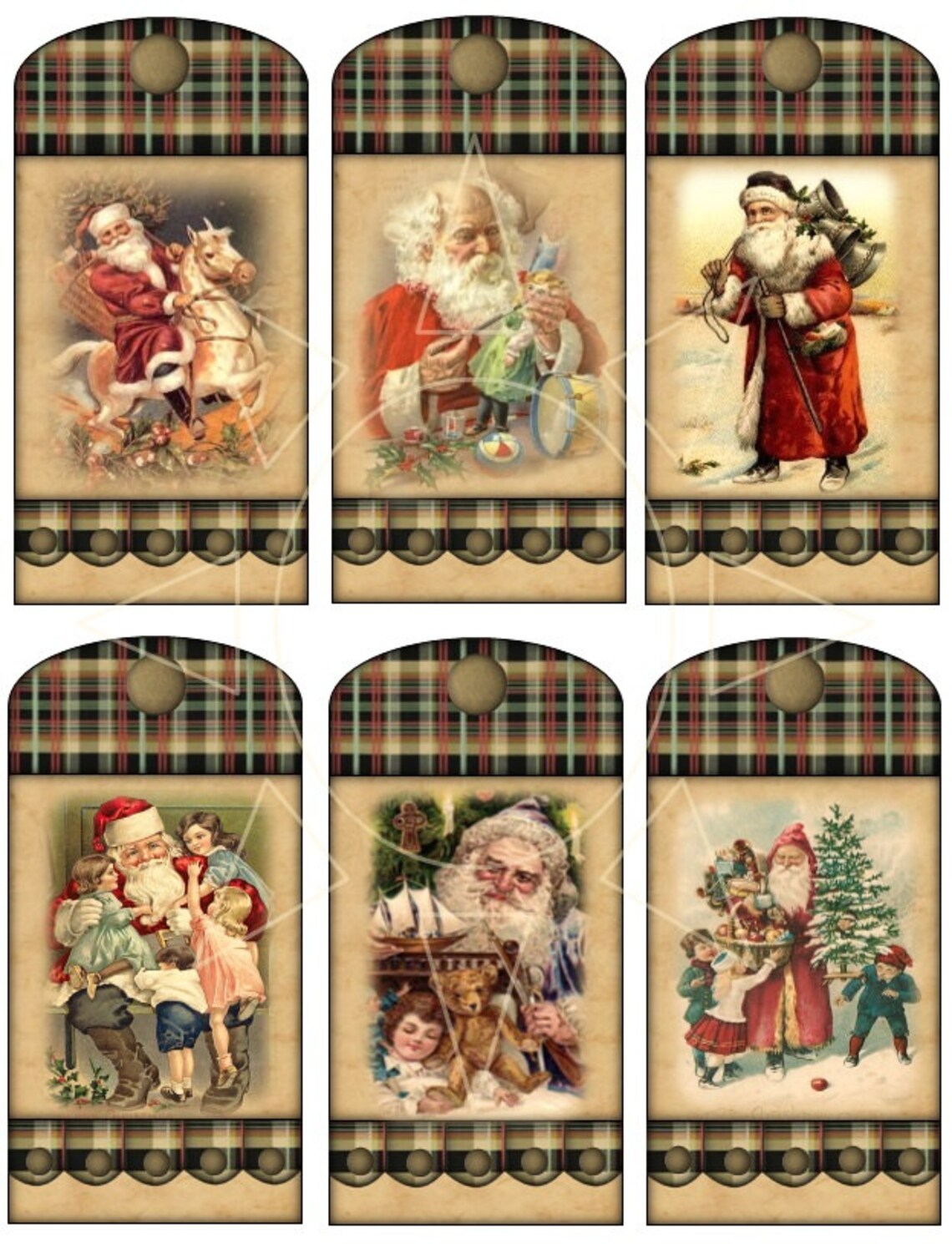 Christmas Tags 4 X 2 Vintage Santa Set of 6 A Simply D | Etsy
