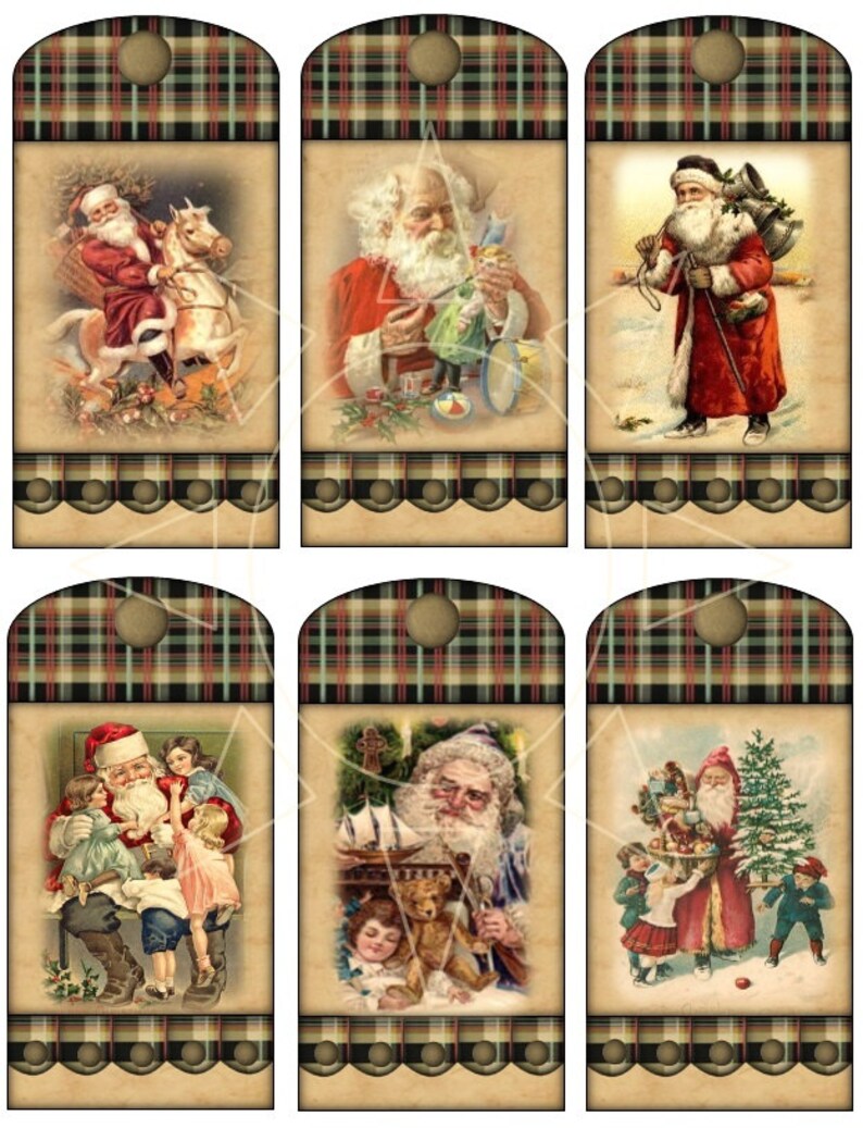 Christmas Tags 4 X 2 Vintage Santa Set of 6 A Simply D - Etsy