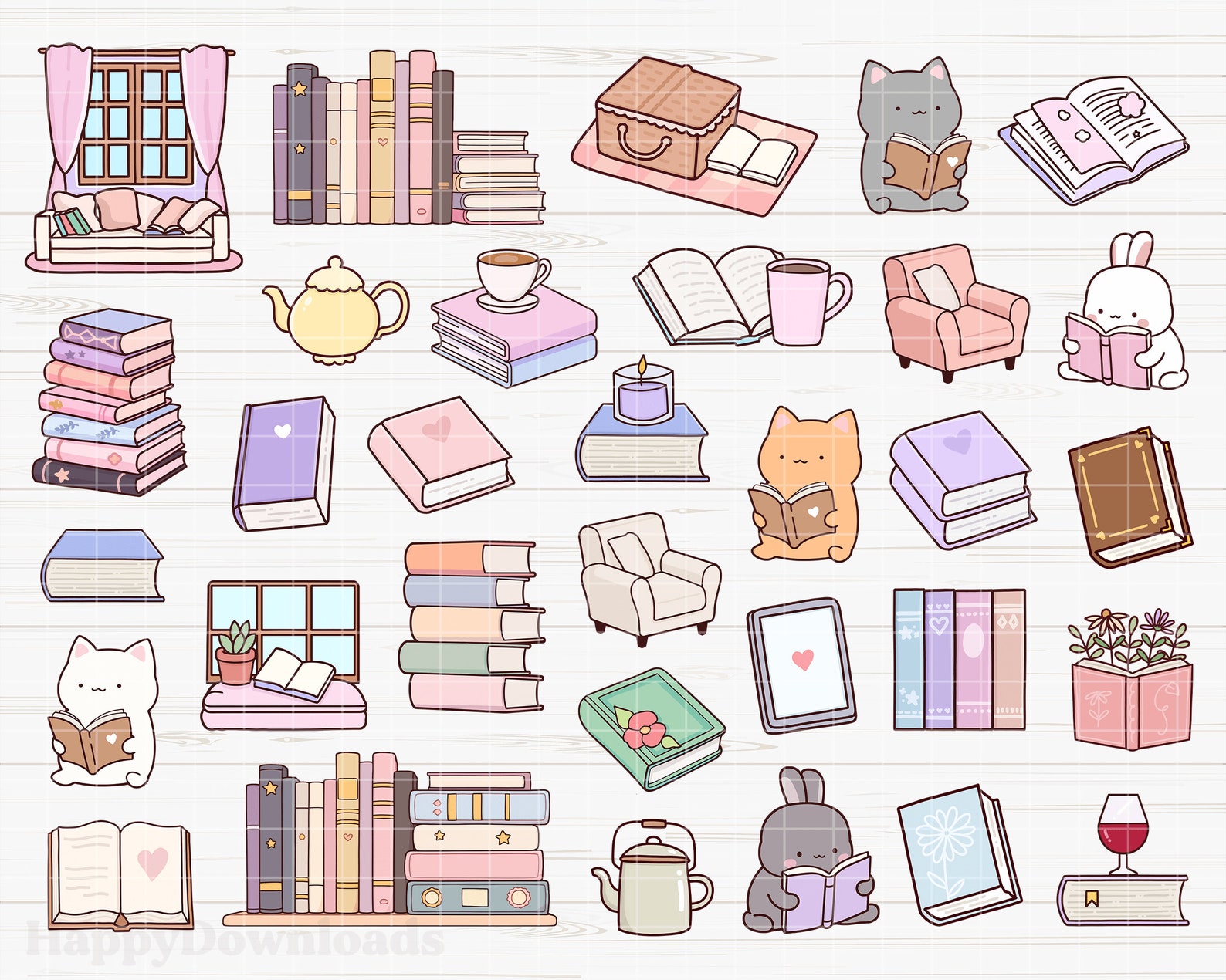 Reading Stickers Digital, Cute Stickers, Book Stickers, Digital ...