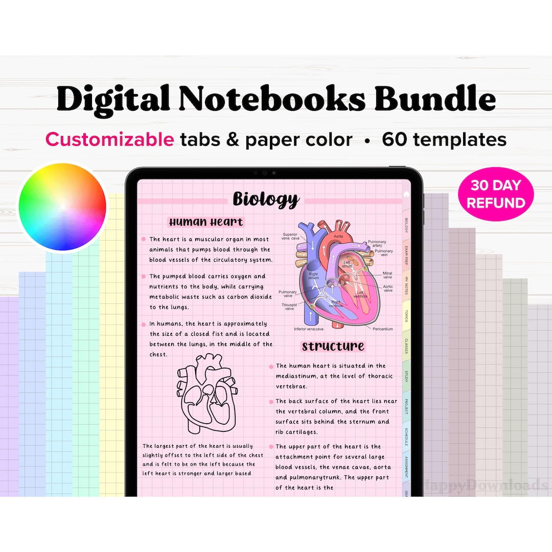 Portrait Digital Notebook With Tabs, Goodnotes Notebook, Student ...
