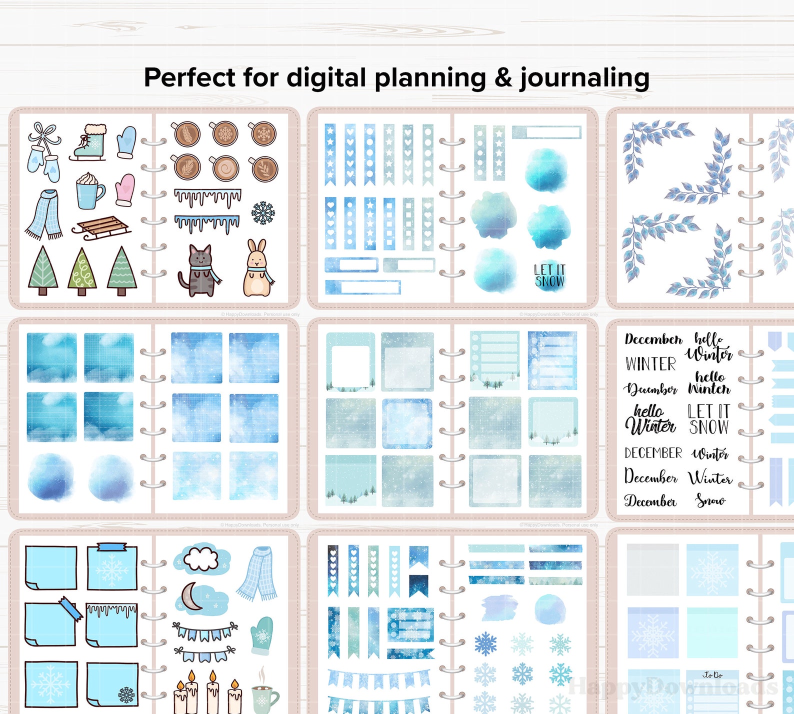 Winter Digital Stickers Winter Stickers Seasonal Stickers - Etsy