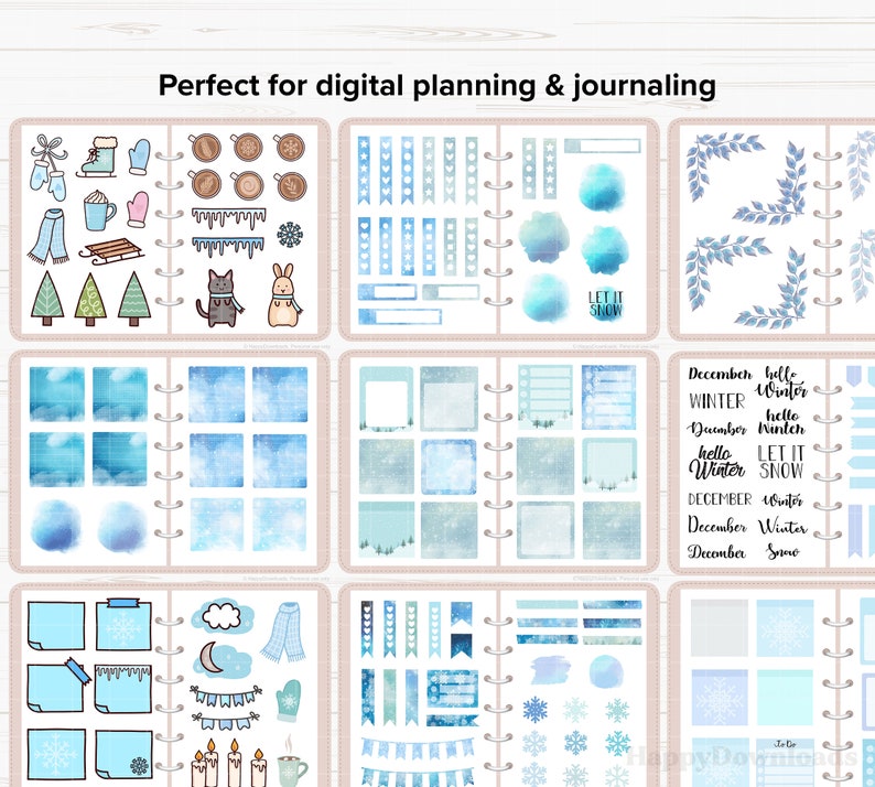 Winter Digital Stickers Winter Stickers Seasonal Stickers - Etsy