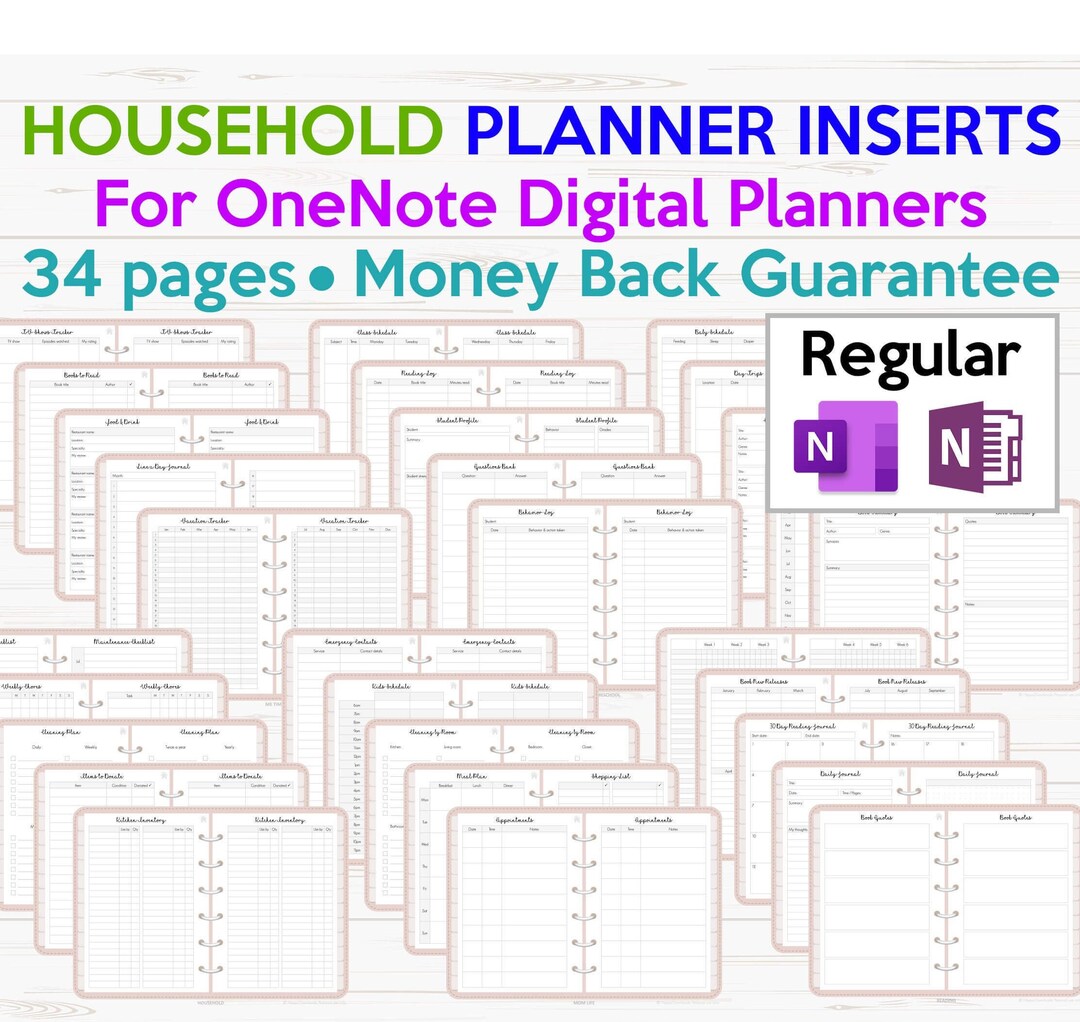 Household Onenote Digital Planner Templates Inserts Pack REGULAR - Etsy