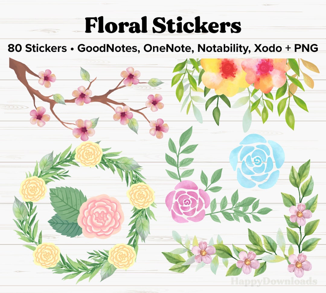 Floral Digital Stickers Watercolor Floral Stickers Goodnotes - Etsy