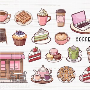 Cozy Cafe Stickers Digital, Coffee Stickers, Tea Time, Cute Digital ...