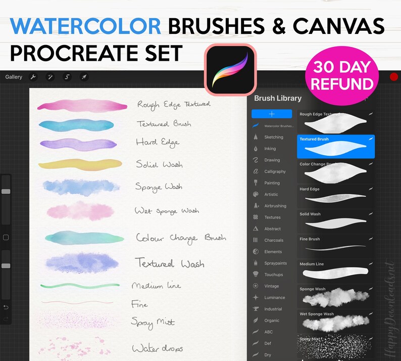Procreate Watercolor Brushes Set With Watercolor Paper Texture | Etsy