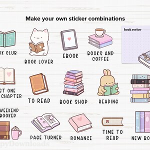 Reading Stickers Digital, Cute Stickers, Book Stickers, Digital ...