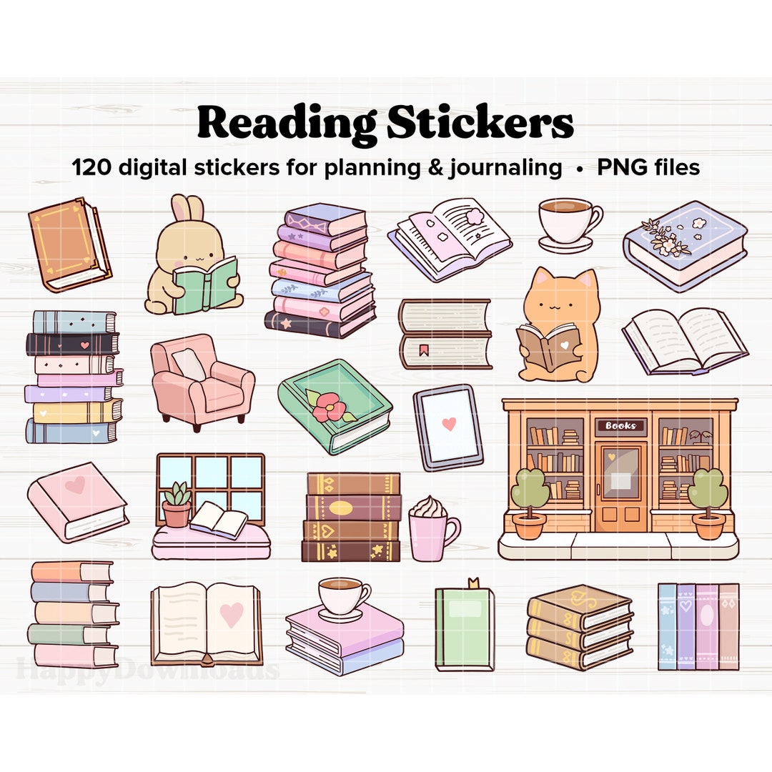 Reading Stickers Digital, Cute Stickers, Book Stickers, Digital ...