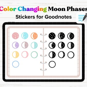 Color Changing Goodnotes Stickers, Moon Phases Stickers, Moon Stickers ...