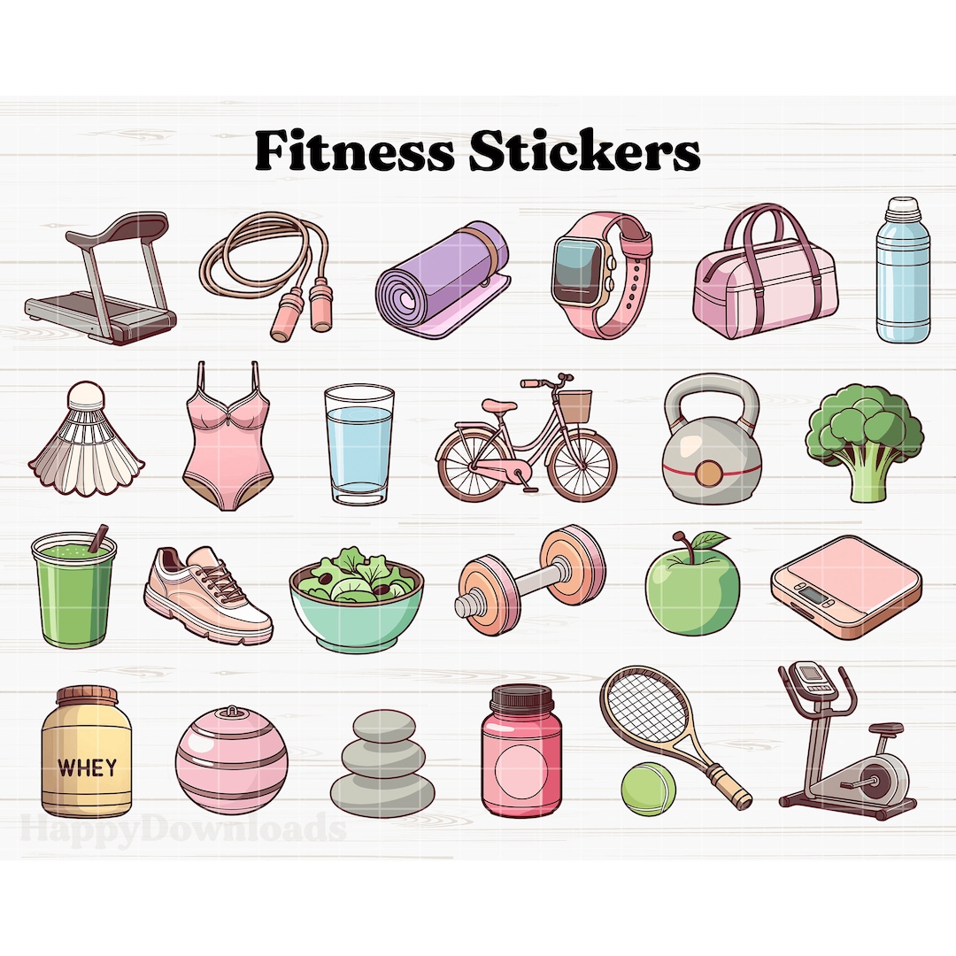 Fitness Stickers Digital, Exercise Stickers, Gym Stickers, Workout ...