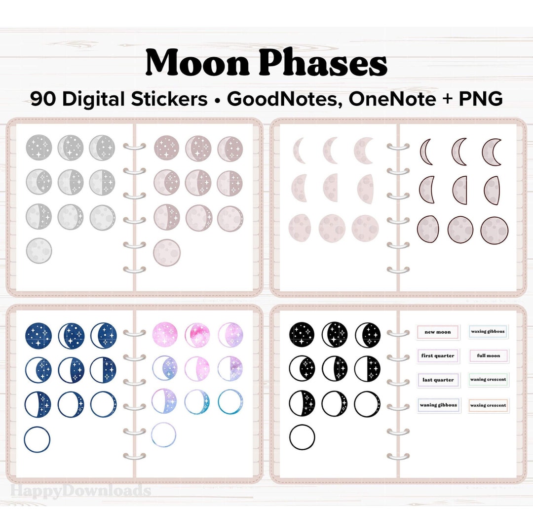 Moon Phases Digital Stickers, Moon Stickers, Goodnotes Stickers ...