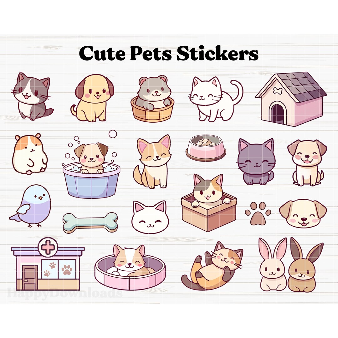 Cute Pets Stickers Digital, Cats Stickers, Dogs Stickers, Digital ...