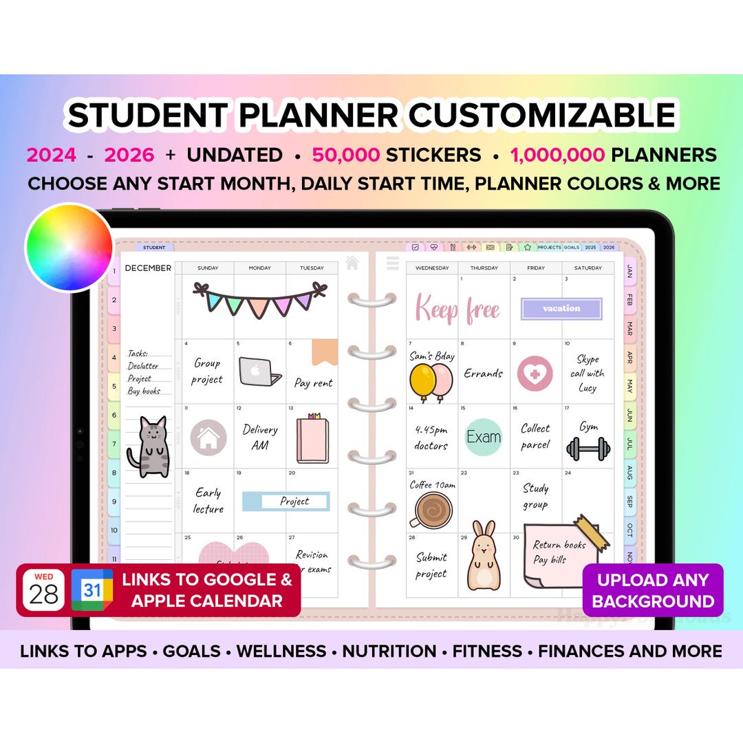Student Digital Planner 2025 2026 Undated, Student Planner, Goodnotes ...